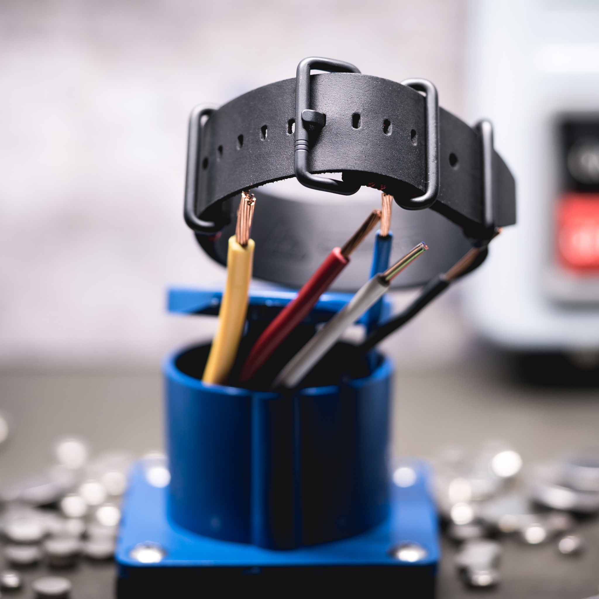 Black Leather with Red stitching | Wrist Watch Strap | 22mm Black Leather with Red stitching | Wrist Watch Strap | 22mm